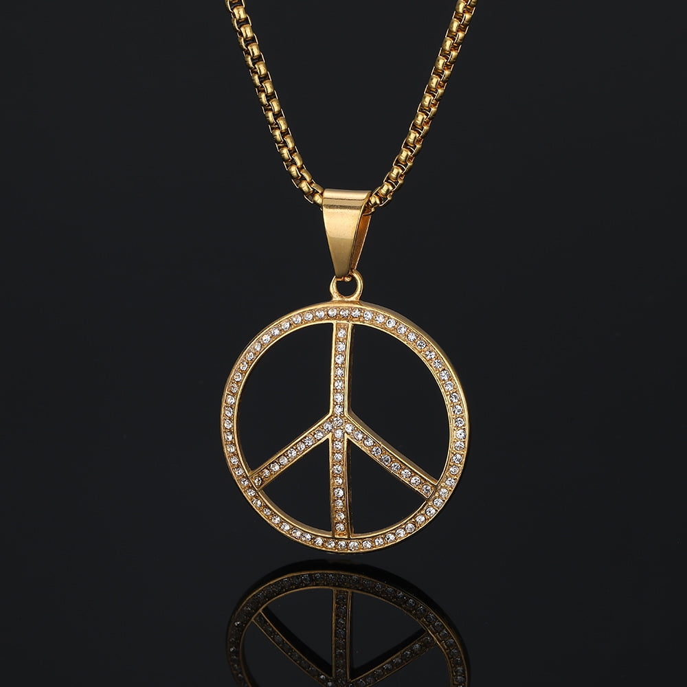 Hippie Style Peace Sign 14K Yellow Gold Necklace Peace Sign Pendant ...