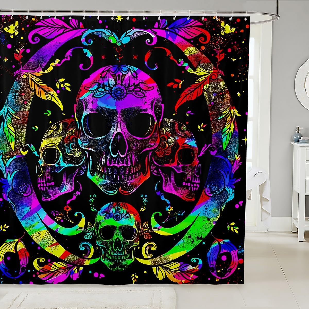 Hippie Sugar Skull Waterproof Bathroom Curtain Halloween Theme Bath ...