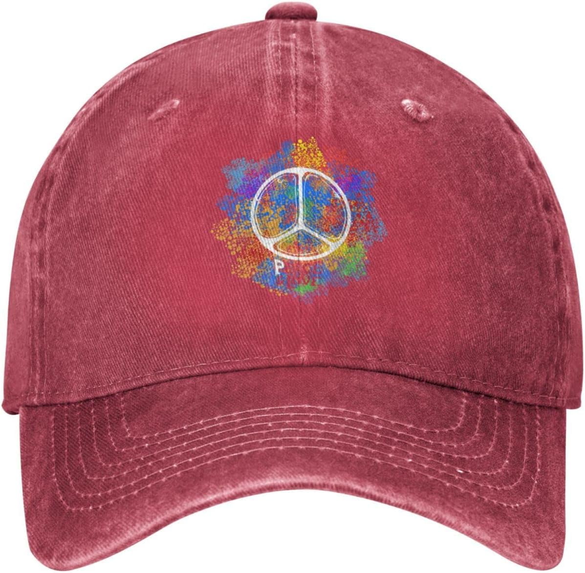 Hippie Symbol Peace Distressed Adjustable Washed Denim Mens Dad Trucker ...