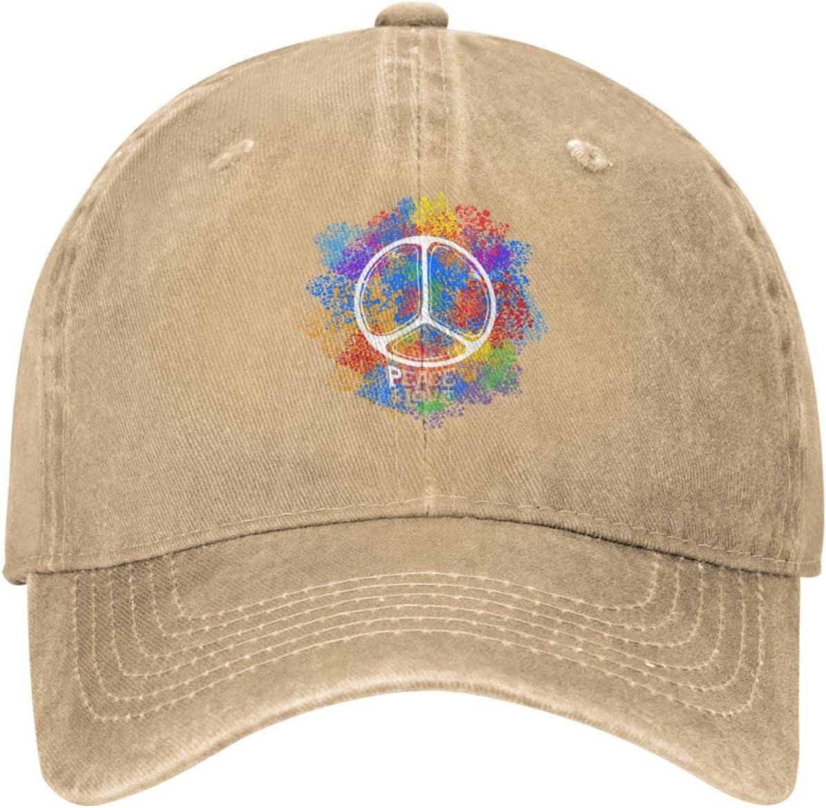 Hippie Symbol Peace Distressed Adjustable Washed Denim Mens Dad Trucker ...