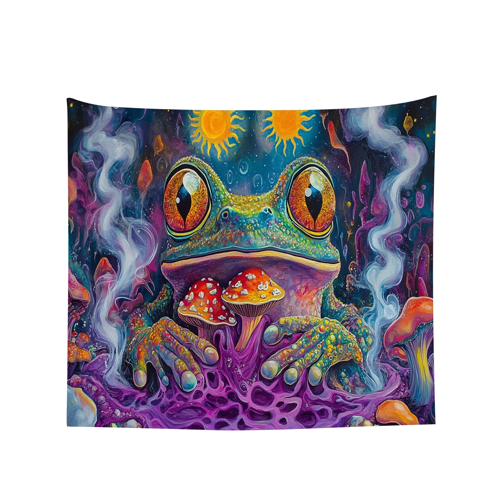 Hippie Tapestry,Frog Wearing And Eating Mushrooms Tapestry Wall Decor ...