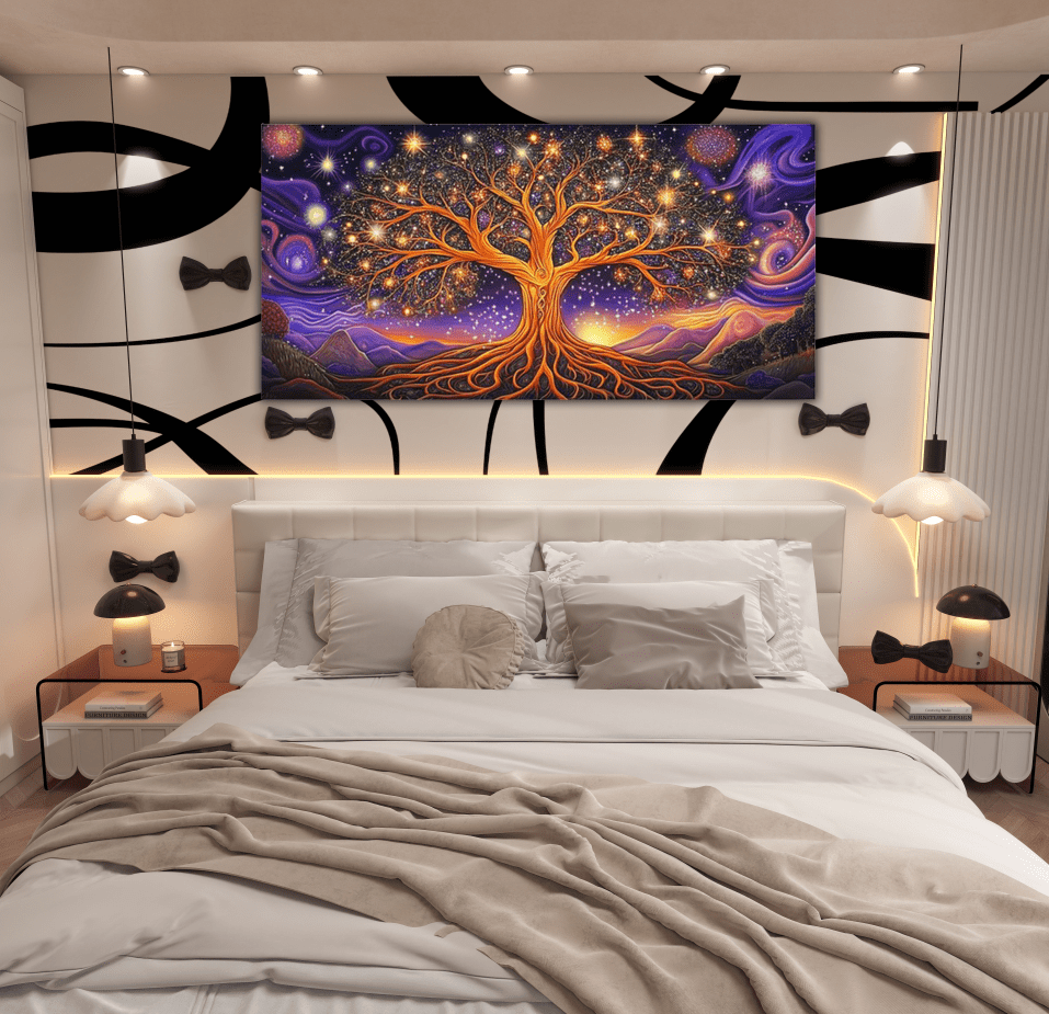 Hippie Tree of Life Paintings Wall Decor Bathroom, Celestial Stars ...