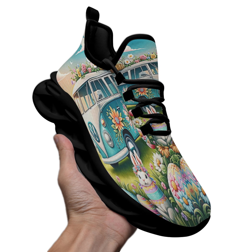 Hippie Van Easter Day Hippie Peace Sign Shoes Sneakers Black Size 7.5 ...