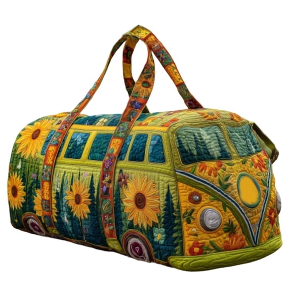 Hippie Van Quilted Duffle Bag, Boho Travel Weekender Bag with ...