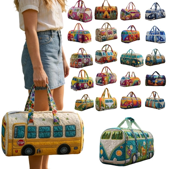 Hippie Van Quilted Duffle Bag, Hippie Van Travel Duffel Bag, Vintage ...
