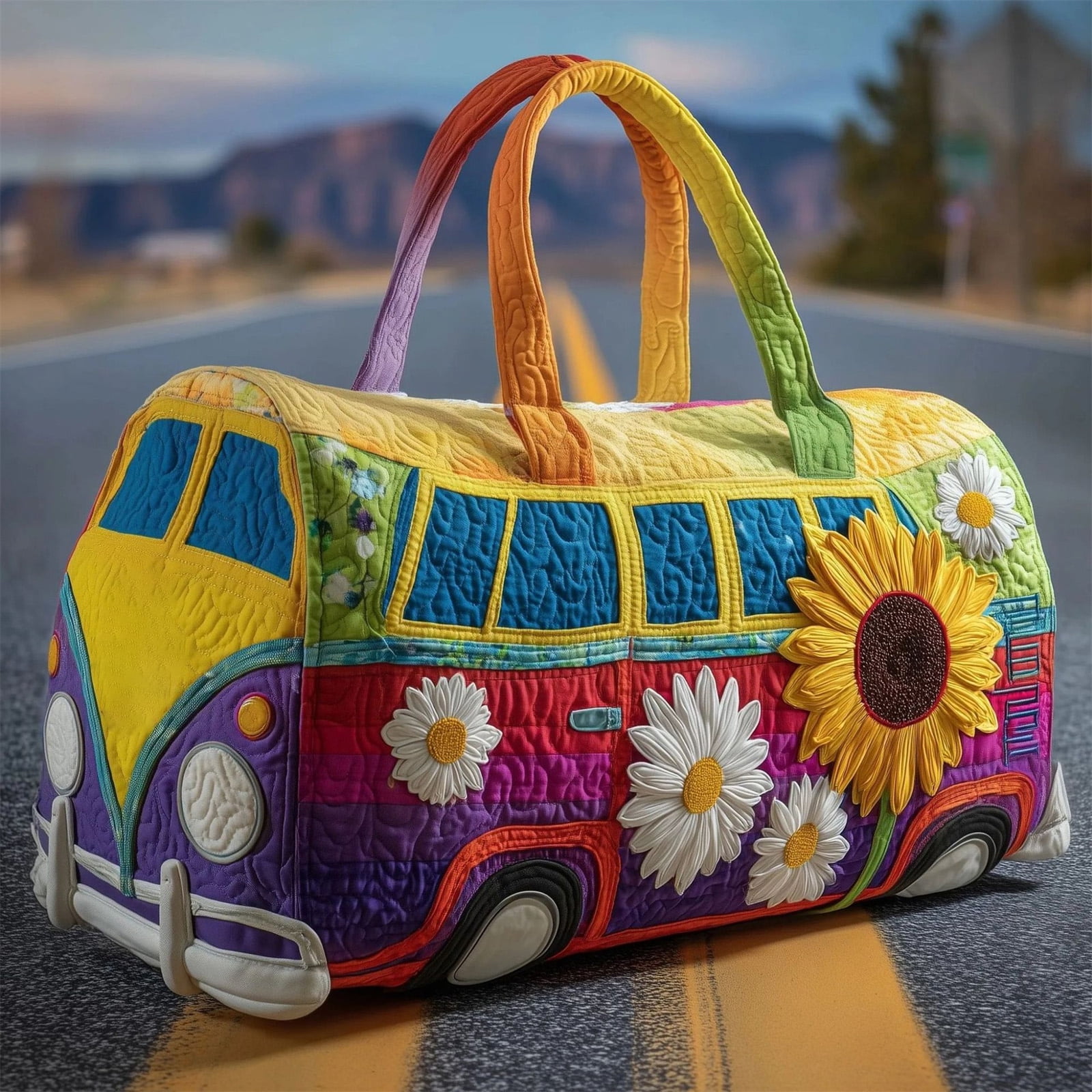Hippie Van Quilted Duffle Bag, Quilted Duffle Bag, Cute Top Handle Tote ...