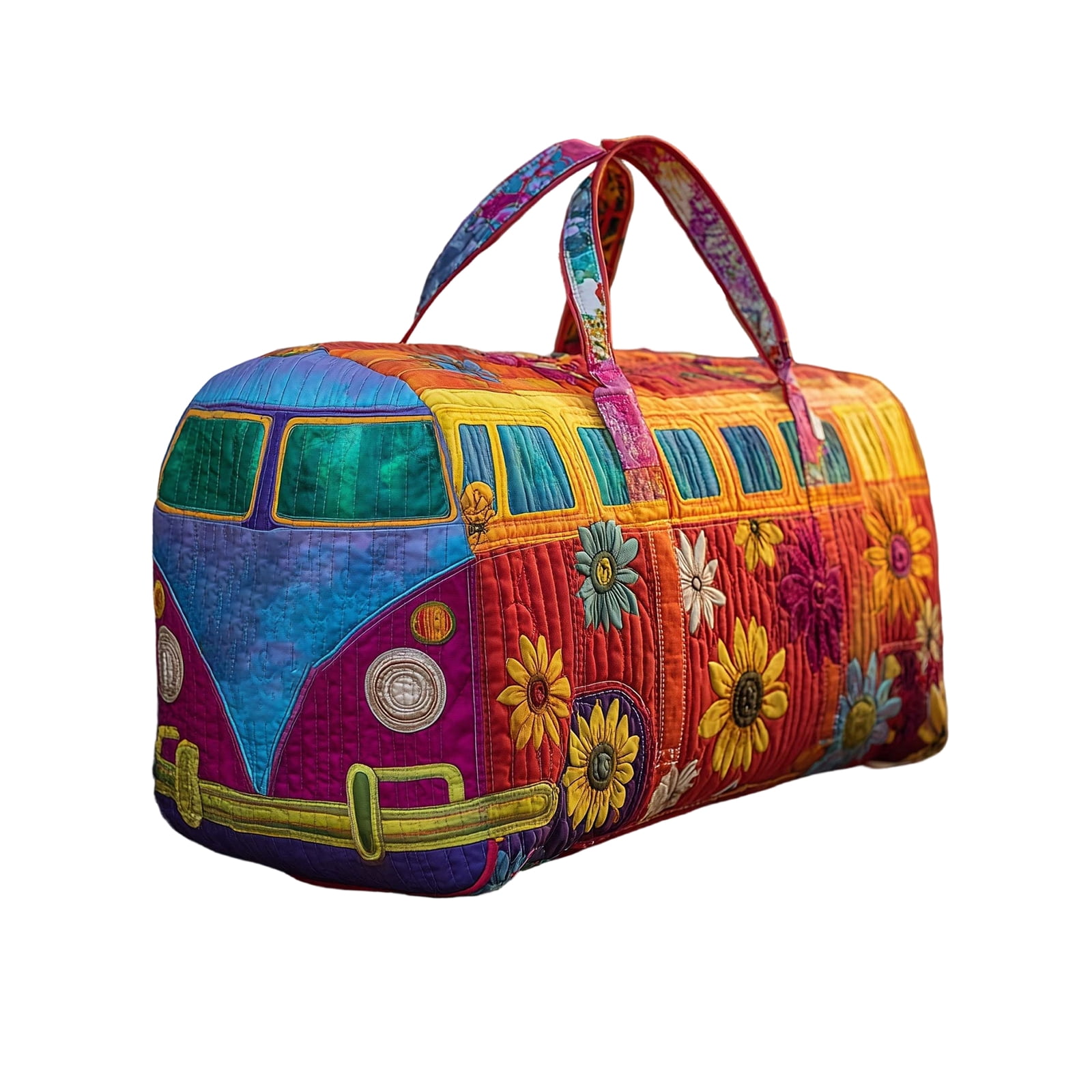 Hippie Van Quilted Duffle Bag - Retro Patchwork Artistic Weekender - 18 ...