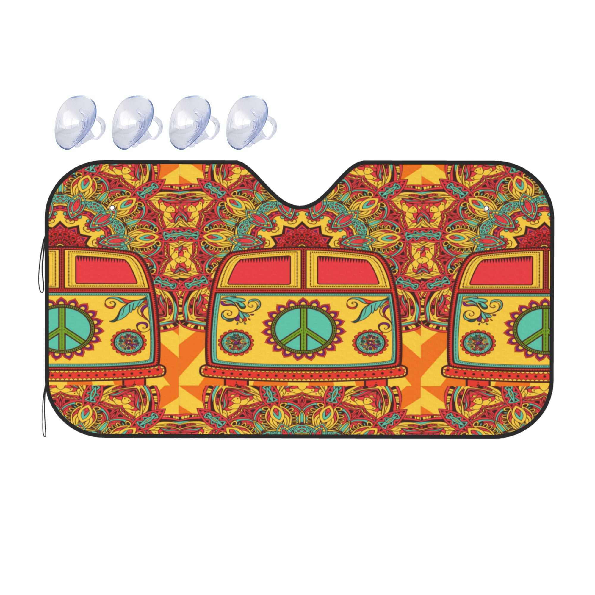 Hippie Vintage Mini Van Peace Sign 1-Piece Car Front Window Sunshade ...