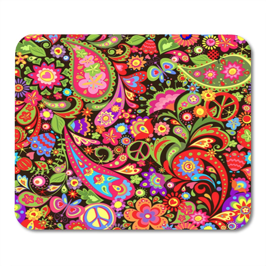 Hippie Vivid Decorative Wallpaper with Colorful Flowers Peace Symbol ...