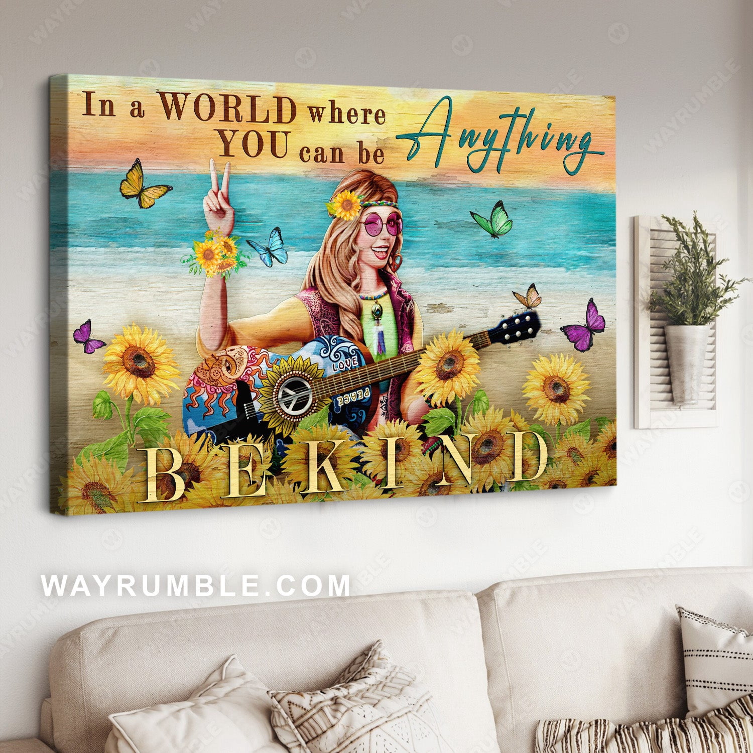 Hippie girl, Sunflower wreath, In a world where you can be anything ...