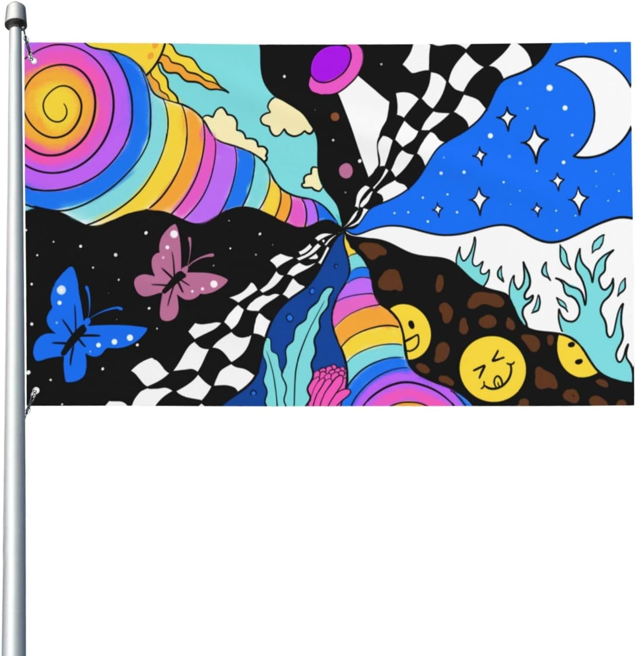 Hippies And World,Sun,Moon Flag Outdoor Polyester Garden Flag Double ...