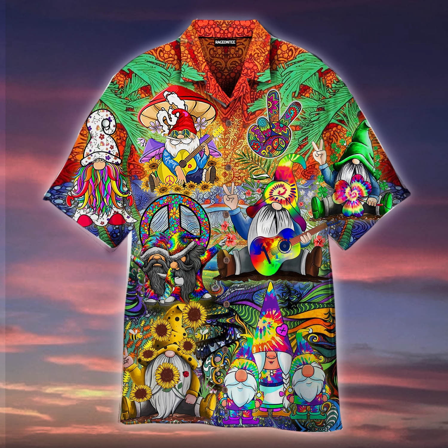 Hippies Gnome Peace Hawaiian Shirt - Walmart.com