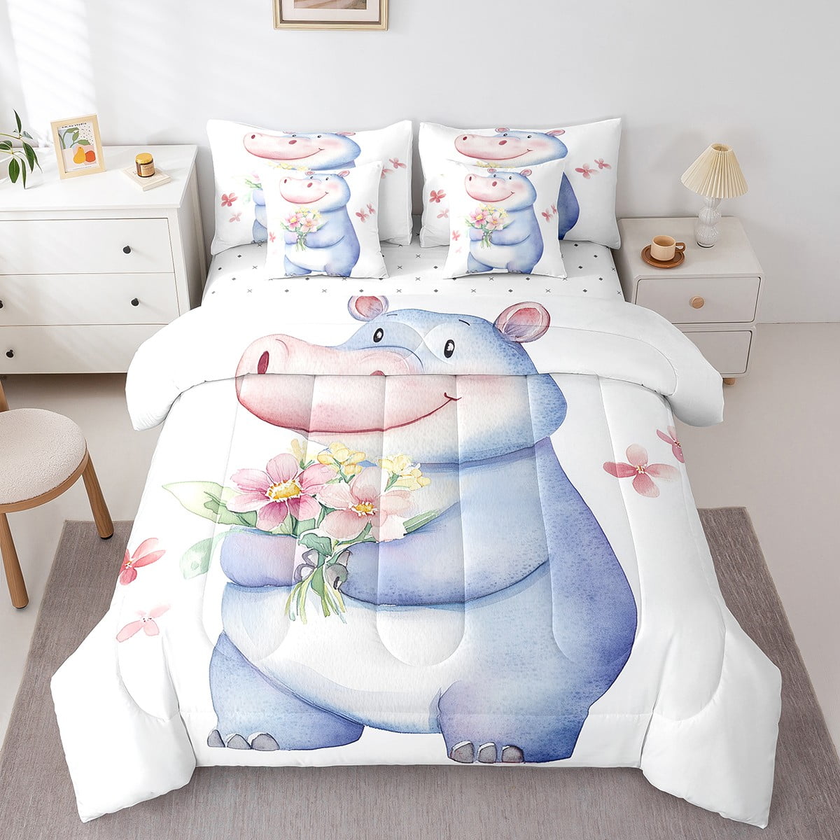 Hippo Bed in a Bag Queen Comforter Set 7 Piece,Cute Animal Bedding Sets ...