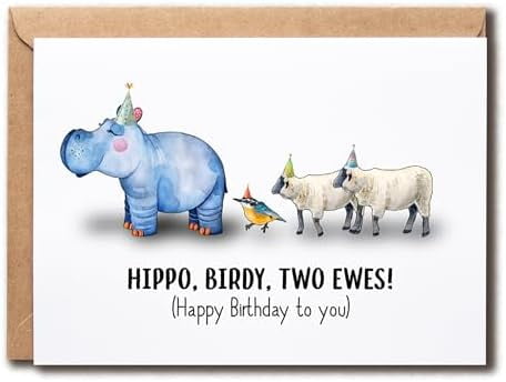 Hippo Birdy Two Ewes Card - Unique Birthday Greeting Card - Happy ...