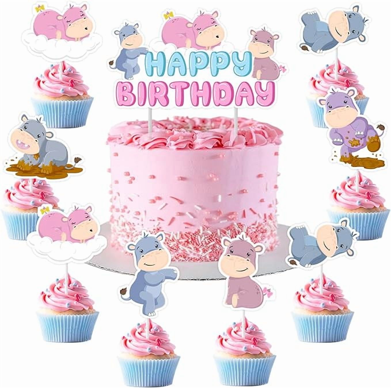 Hippo Birthday Decorations 25Pcs Hippo Birthday Cake Topper and Blue ...