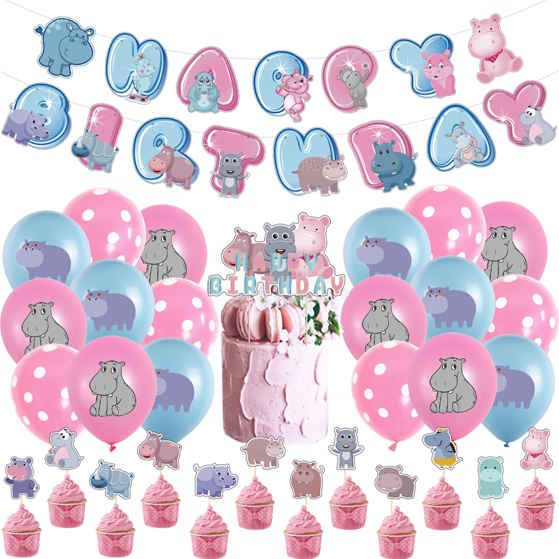 Hippo Birthday Party Supplies STF9 Cute Hippo Party Decorations Include ...