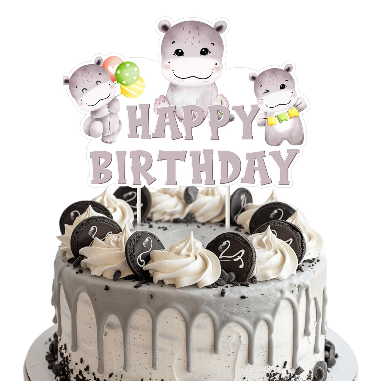 Hippo Cake Topper Cartoon Hippo Happy COC1Birthday Cake Pick Cute ...