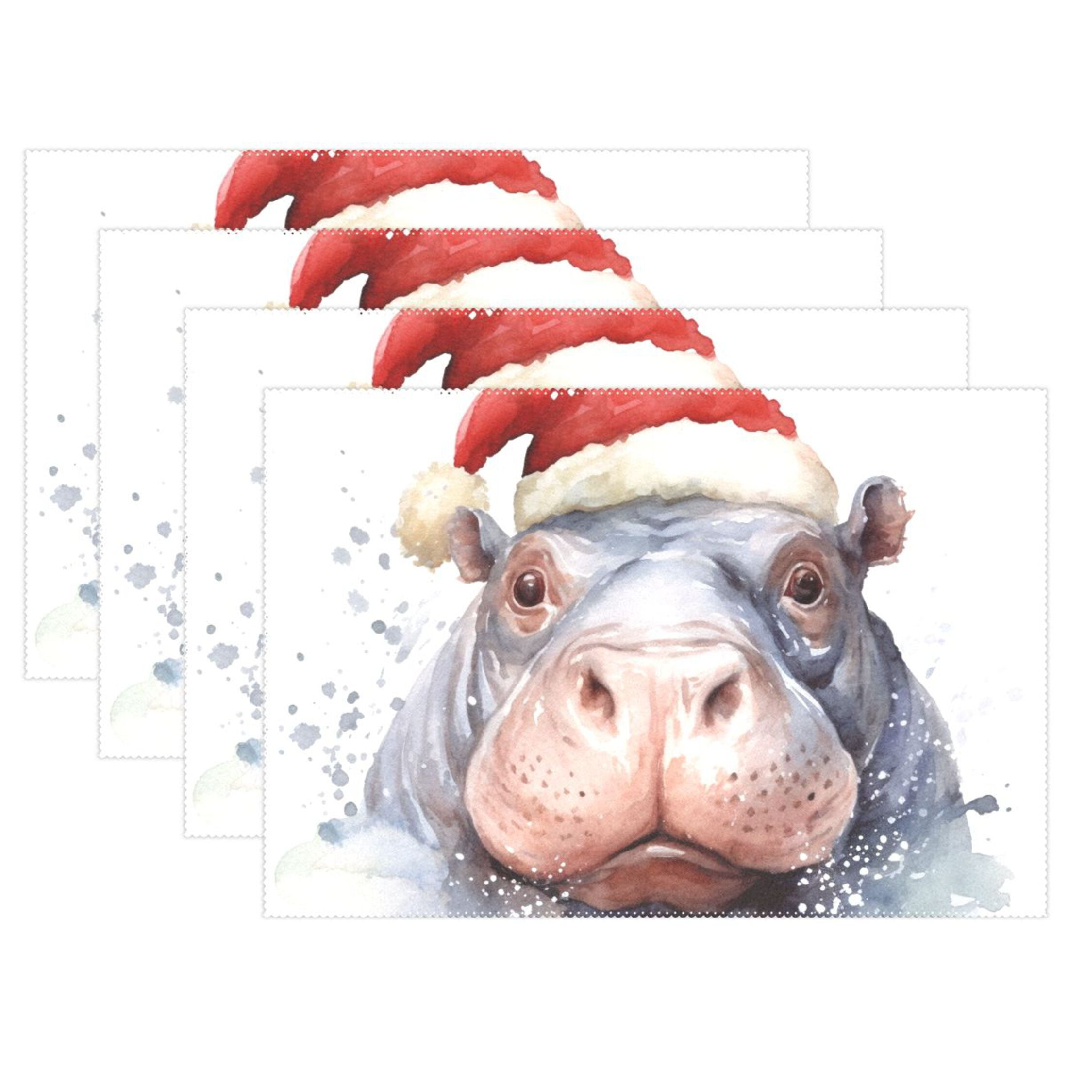 Hippo Christmas Hat 12×18 inch Placemats Heat Resistant Washable ...
