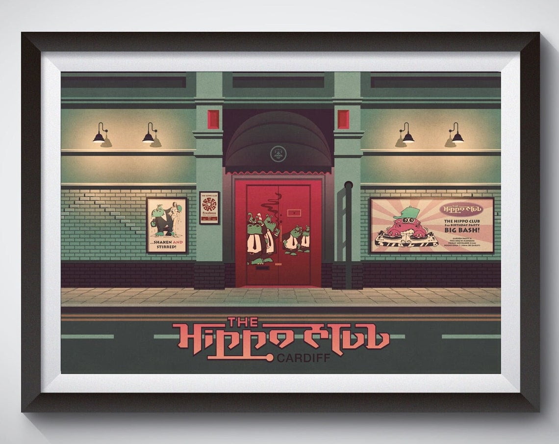 The Hippo Club Cardiff Travel Poster, Cardiff Nightclub, Wales Travel ...