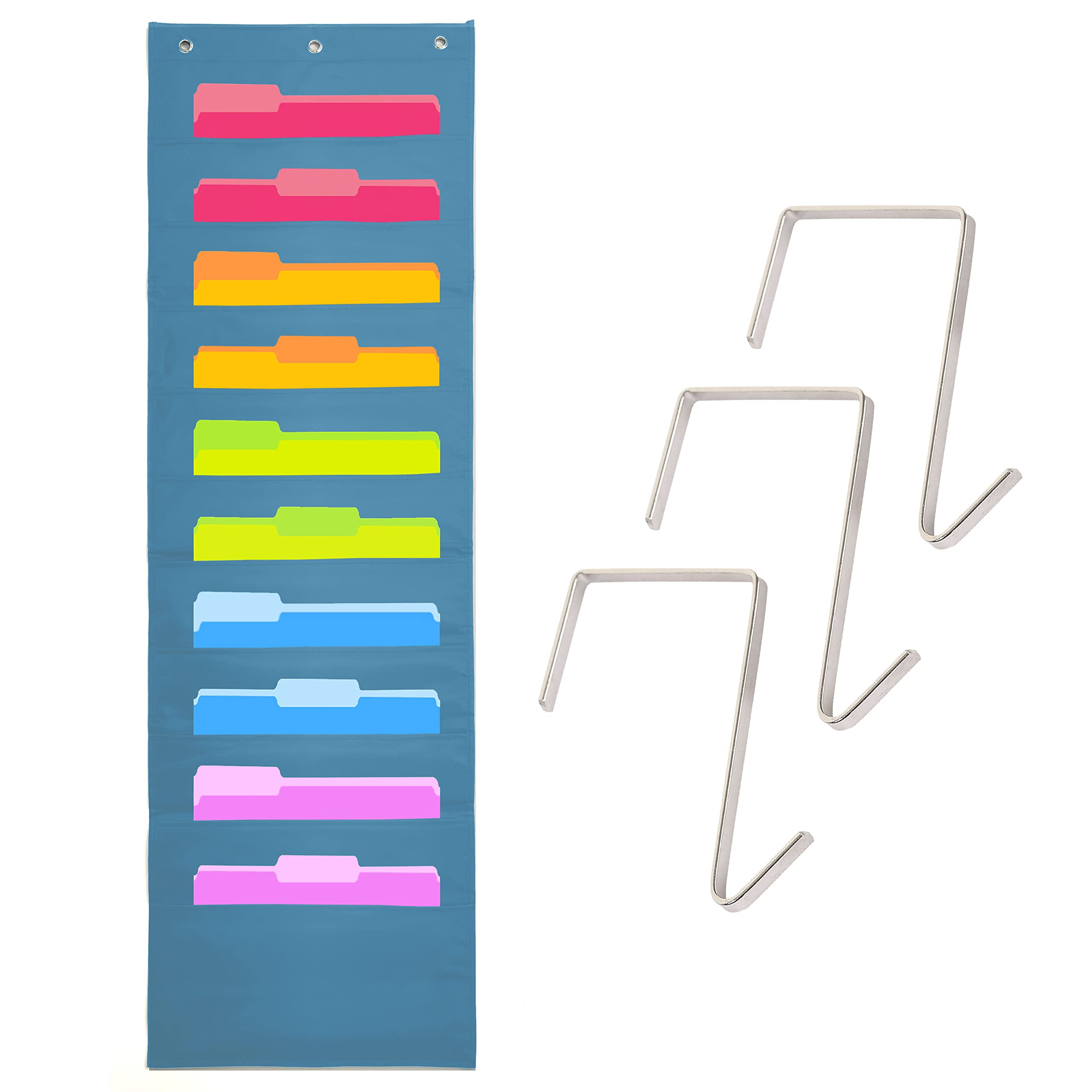 Hippo Creation Blue Pocket Chart for Classroom - 10 Pocket Storage ...