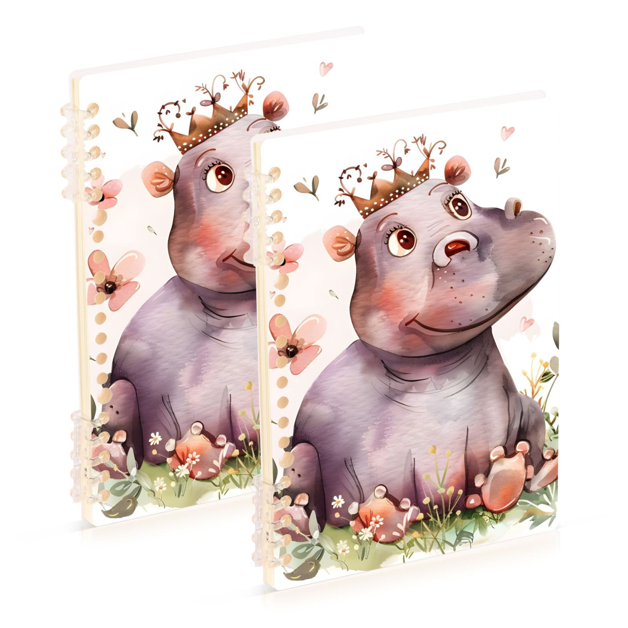 Hippo Crown Flowers Ring Binder Notebook Journey Note Diary College ...