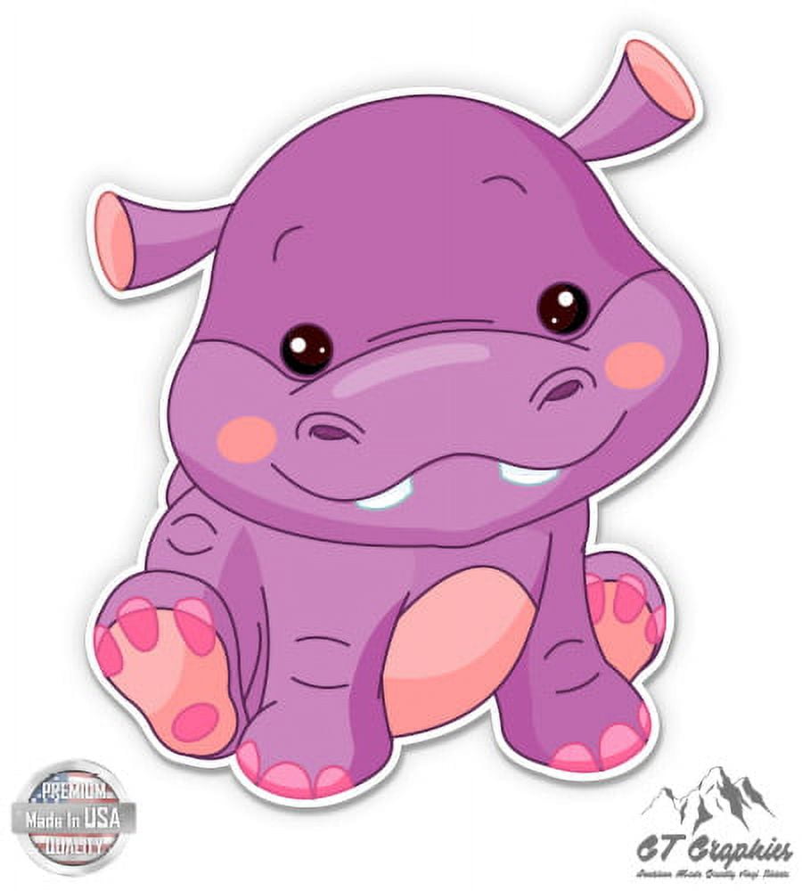 Hippo Cute Cartoon - 8" Vinyl Sticker - For Car Laptop I-Pad ...