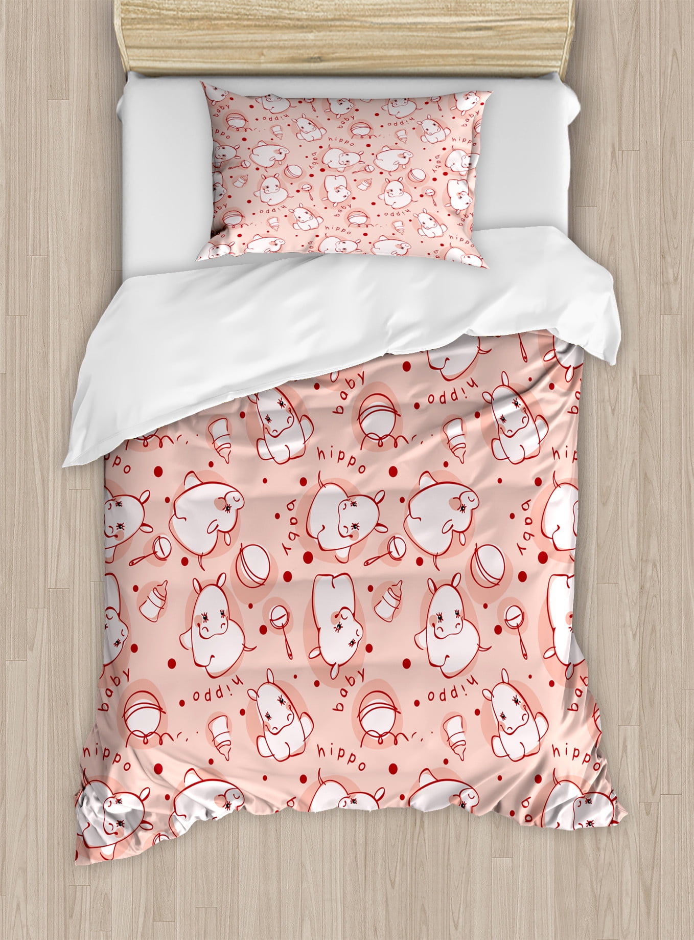 Hippo Duvet Cover Set, Hippo Pattern Wild Animal Funny Girls Boys ...