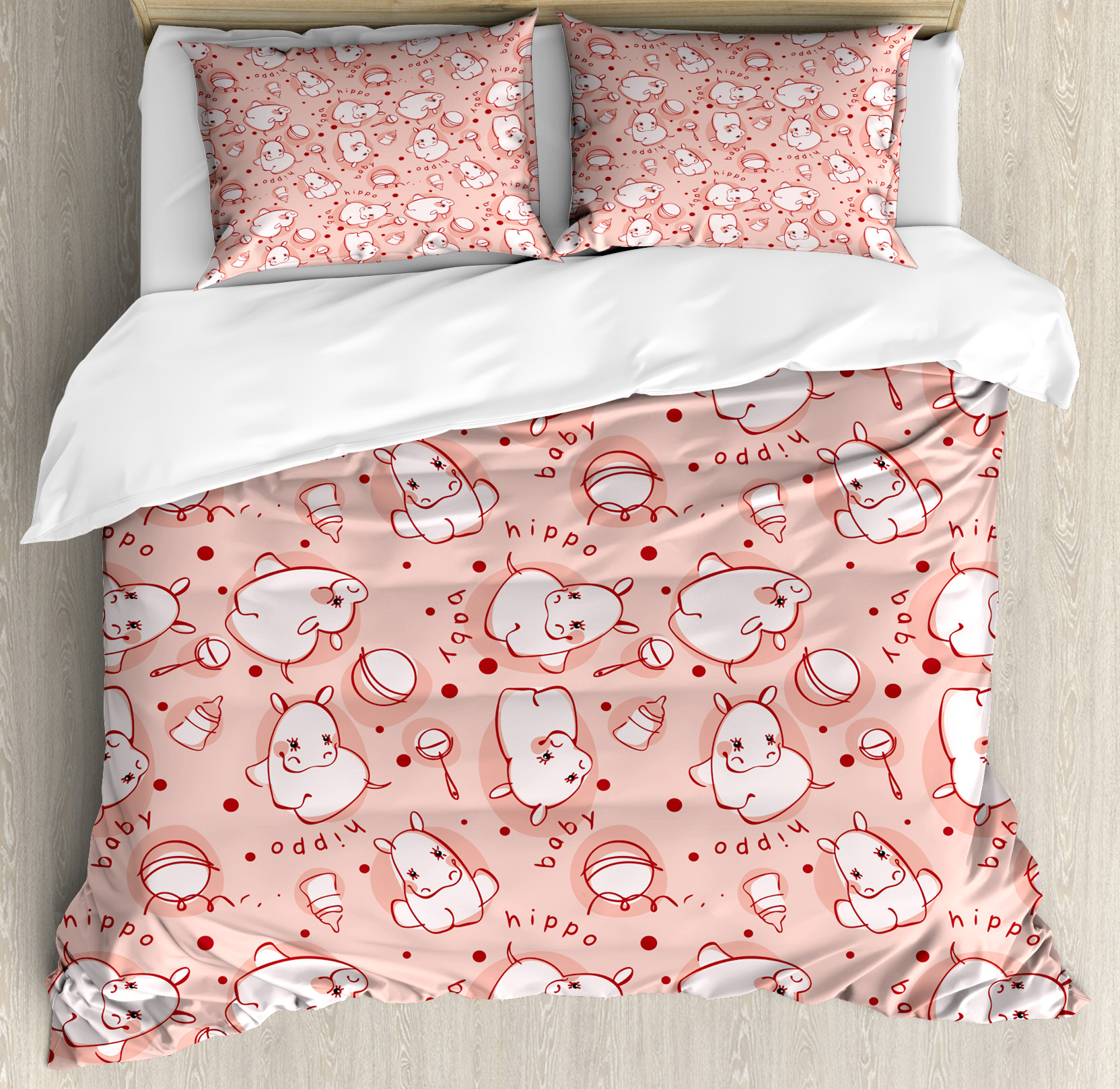 Hippo Duvet Cover Set, Hippo Pattern Wild Animal Funny Girls Boys ...
