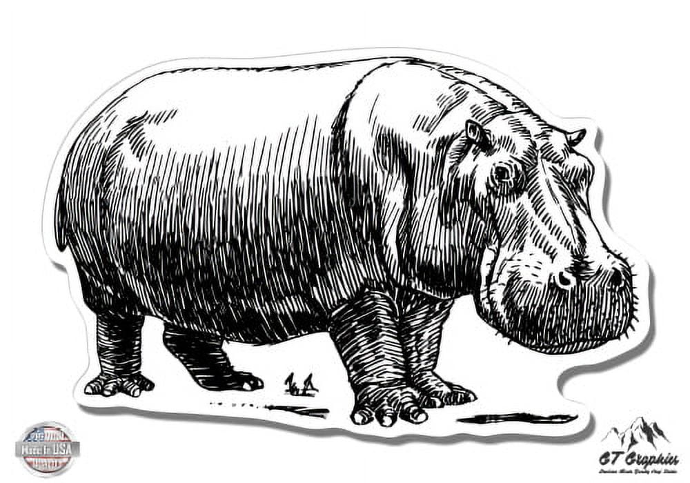 Hippo Hand Drawn - 3" Vinyl Sticker - For Car Laptop I-Pad Phone Helmet ...