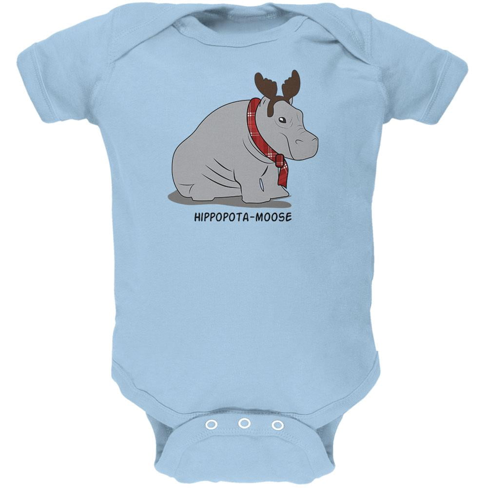 Hippo Moose Hippopotamoose Funny Pun Soft Baby One Piece Light Blue 12 ...