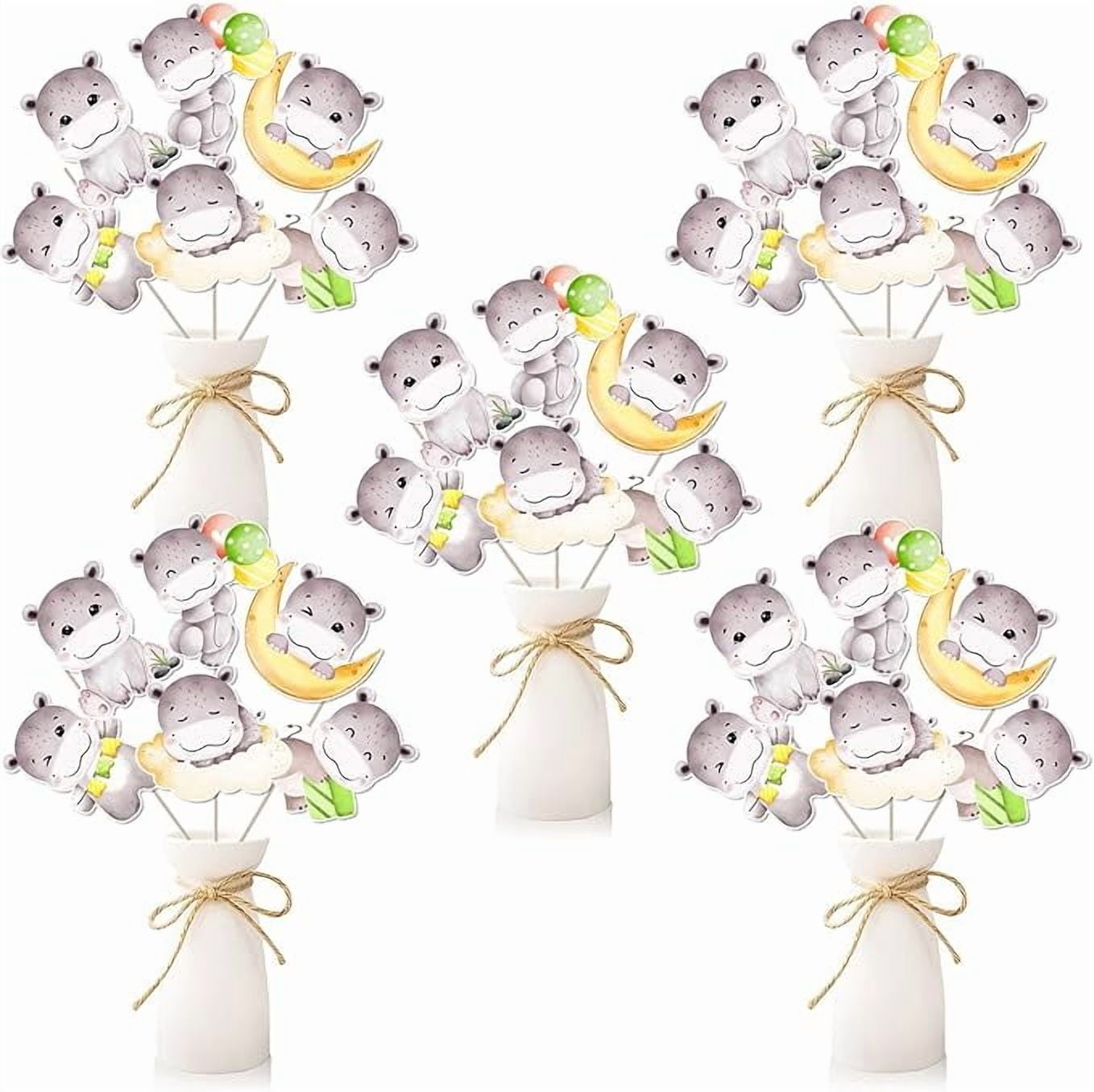 Hippo Party Decorations 24Pcs Hippo Centerpiece Sticks Cartoon Hippo ...