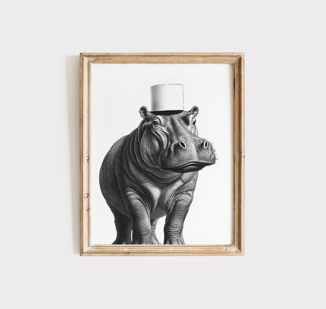 Hippo Poster Hippo Animal Bathroom Poster Hippo Gift Hippo Art Bathroom ...