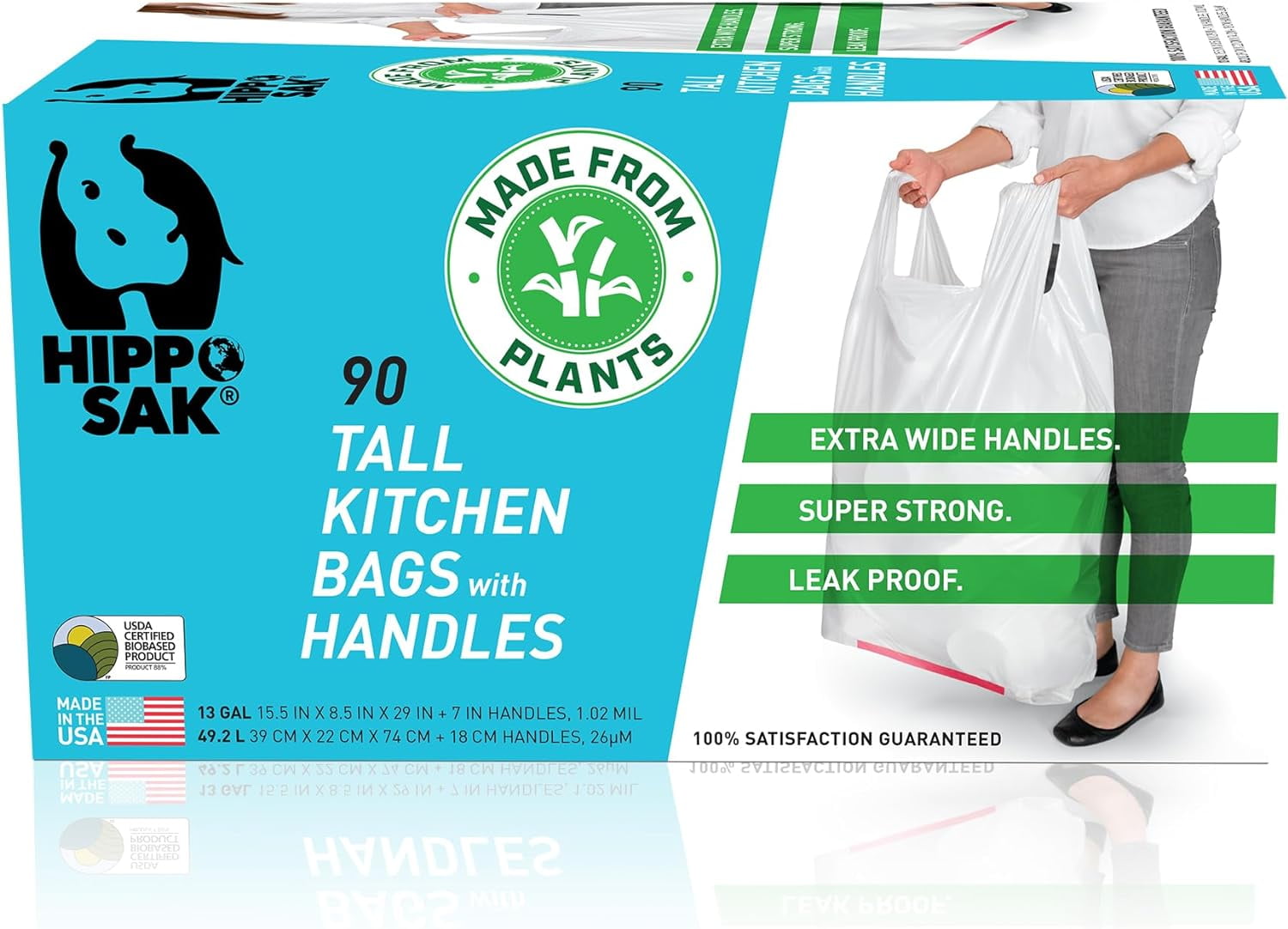 Hippo Sak - Plant Based Tall Kitchen Garbage Bags with Ergonomic ...