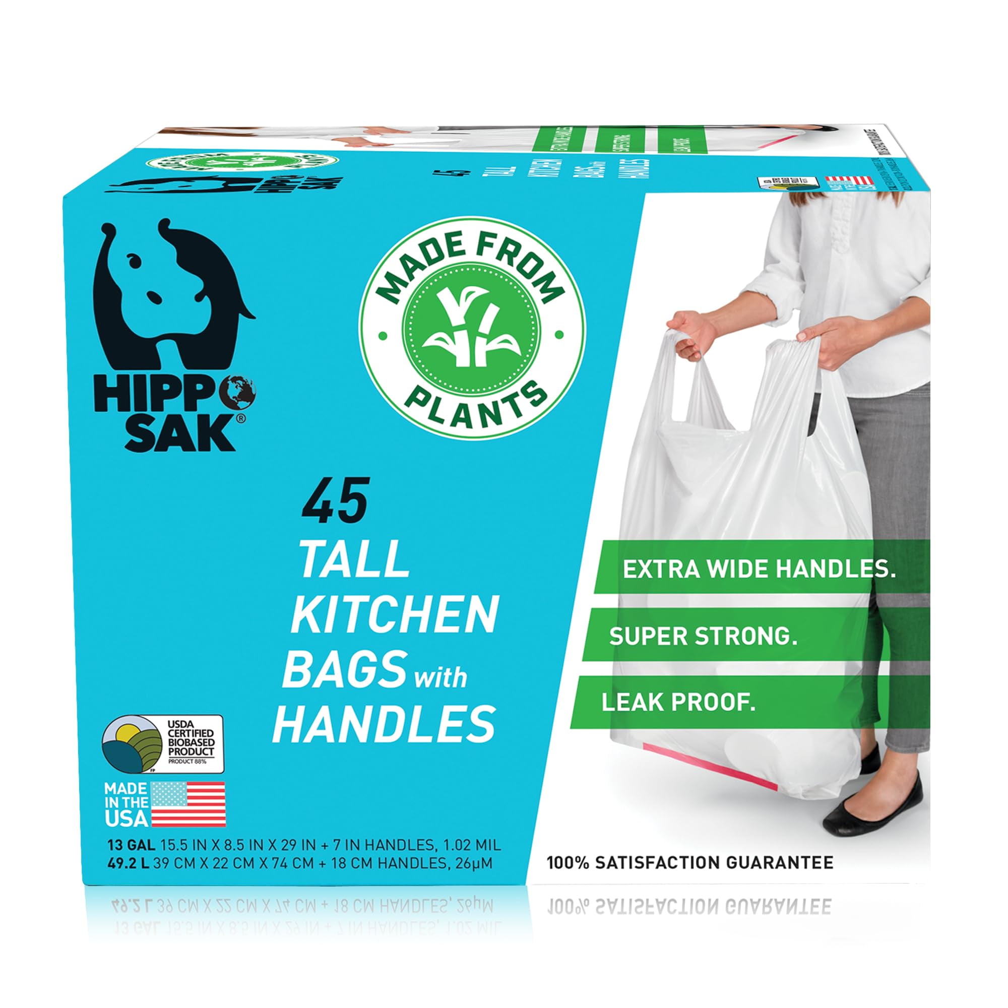 Hippo Sak - Plant Based Tall Kitchen Garbage Bags with Ergonomic ...