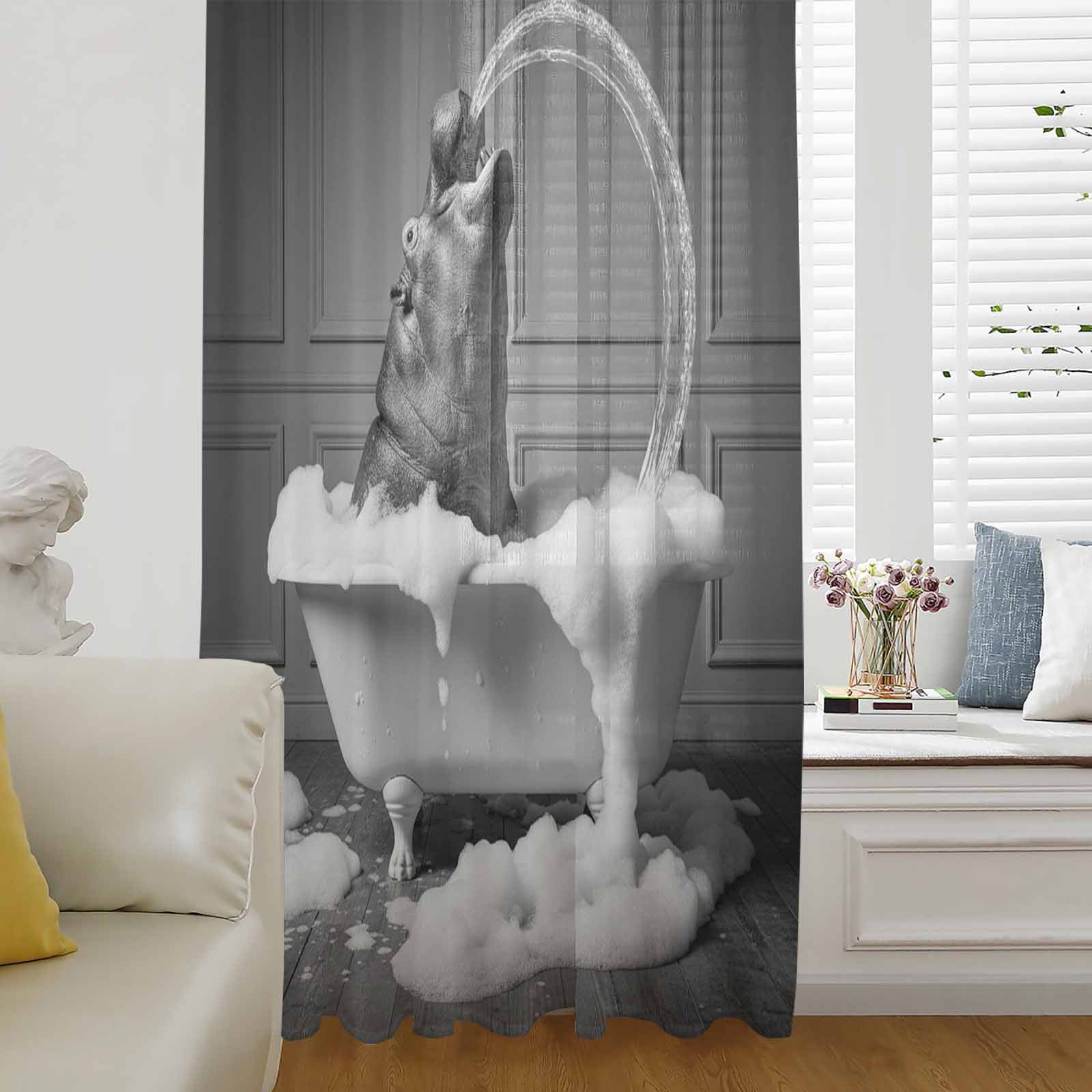 Hippo Semi Sheer Curtains Drapes for Living Room, Bedroom, French Doors ...