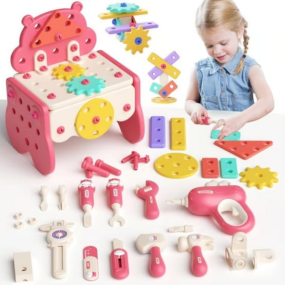 Hippo Toolbox Toy Set – Pretend Play Construction Kit with Realistic ...