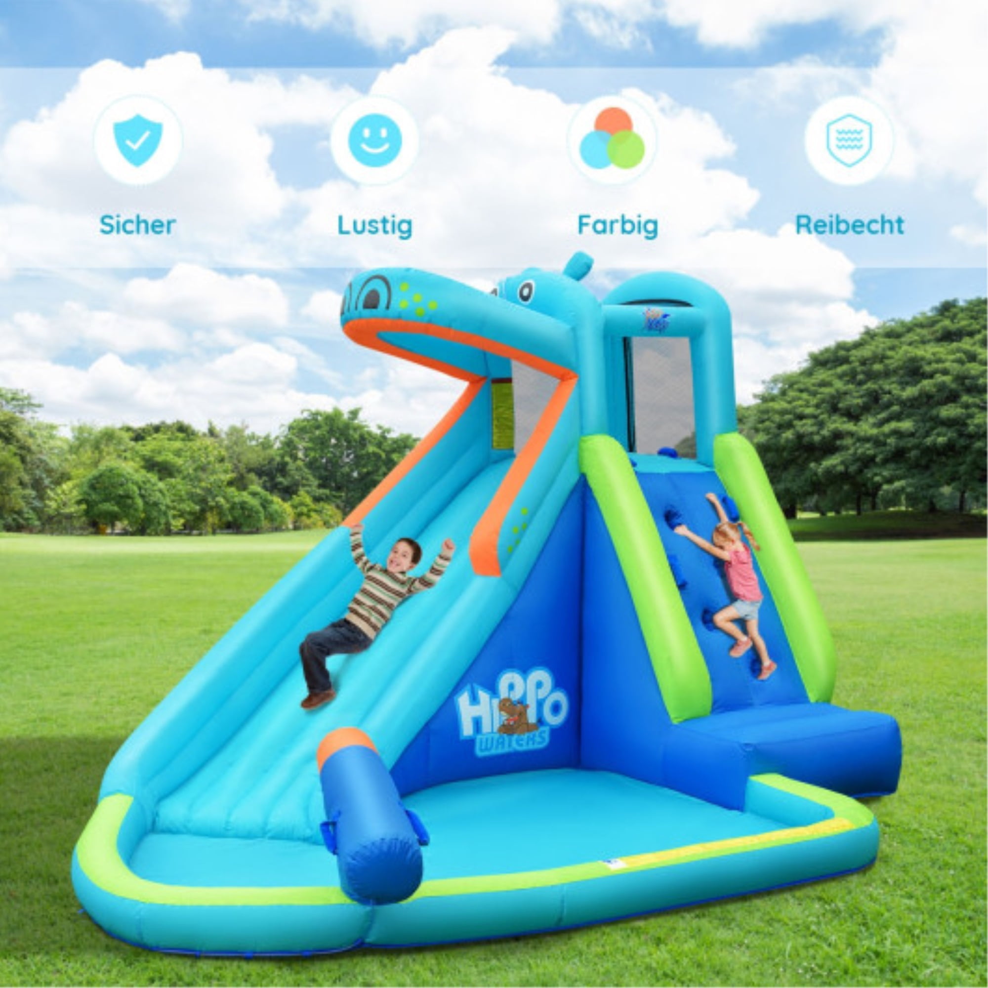 Hippo Water Bounce: Safe, Fun Inflatable Playset with Splash and Slide ...
