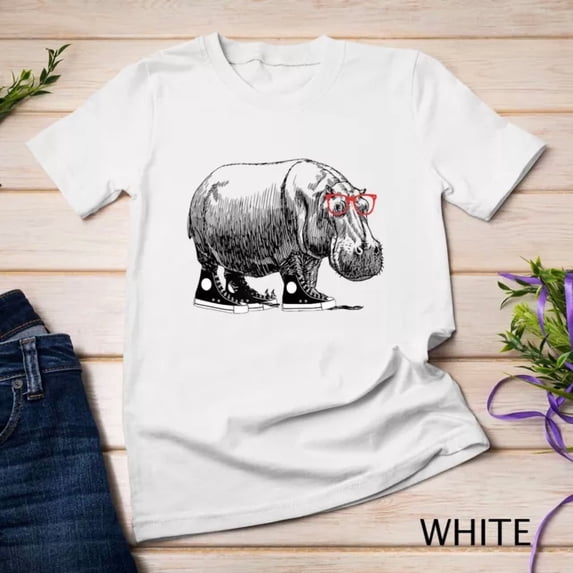 Hippo Wearing Sneakers And Glasses Cool Design Unisex S-5XL T-Shirt ...