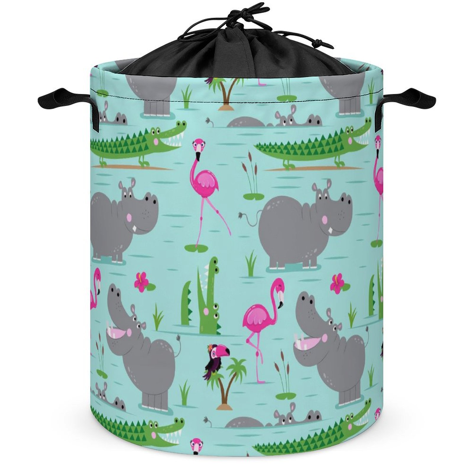 Hippo With Flamingos And Crocodiles Laundry Basket Dirty Clothes Hamper ...
