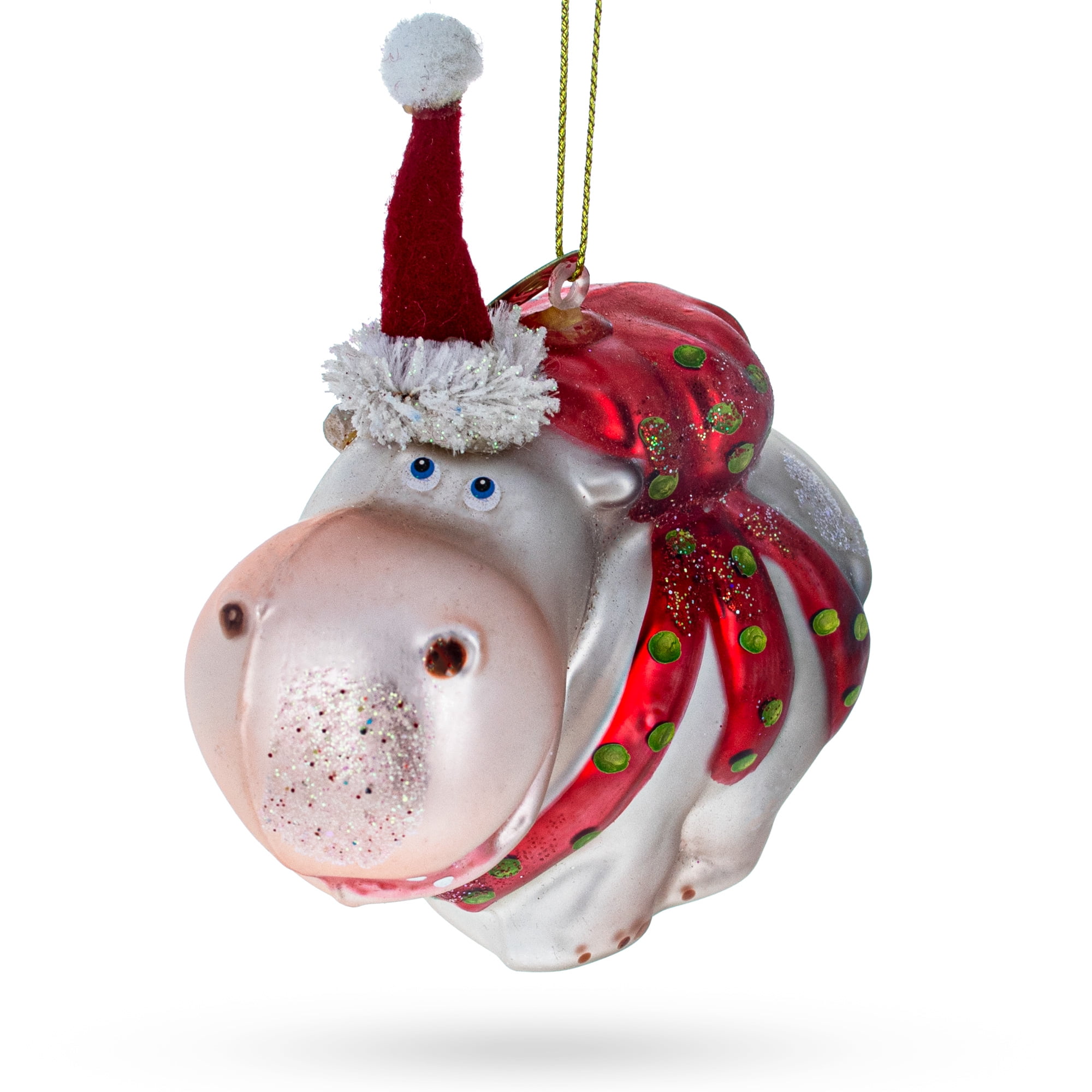 Hippo in Santa Hat Glass Christmas Ornament - Walmart.com