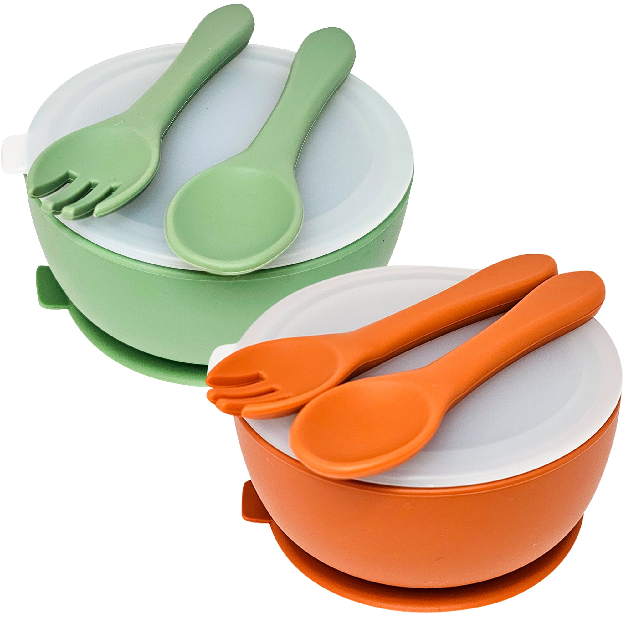 HippoBaby 6 Piece Silicone Baby Bowl Set, 2 Suction Bowls with Lids ...