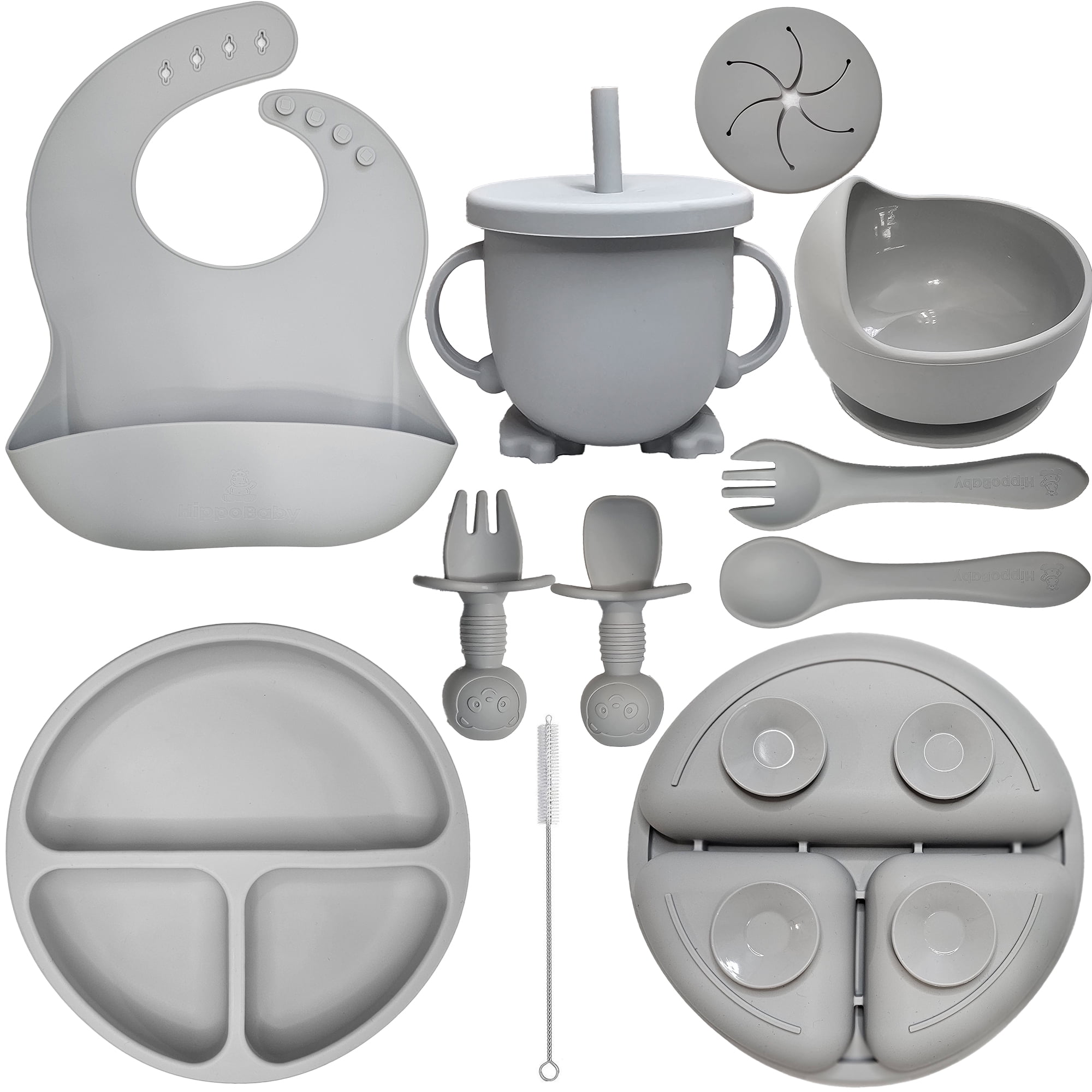 HippoBaby 10-Piece Silicone Feeding Set | Toddler Dinnerware | Plate ...