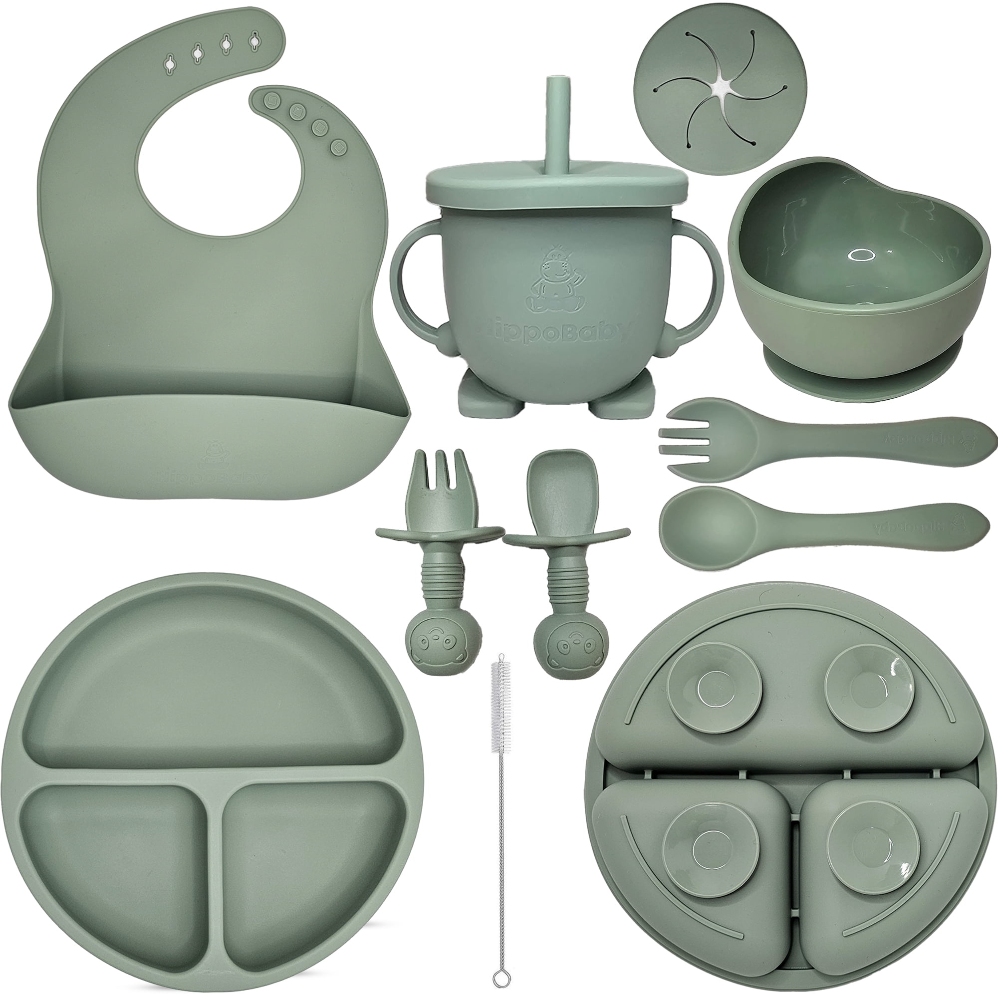 HippoBaby 10 Piece Silicone Feeding Set | Bib, Bowl, Plate, Cup, Spoons ...