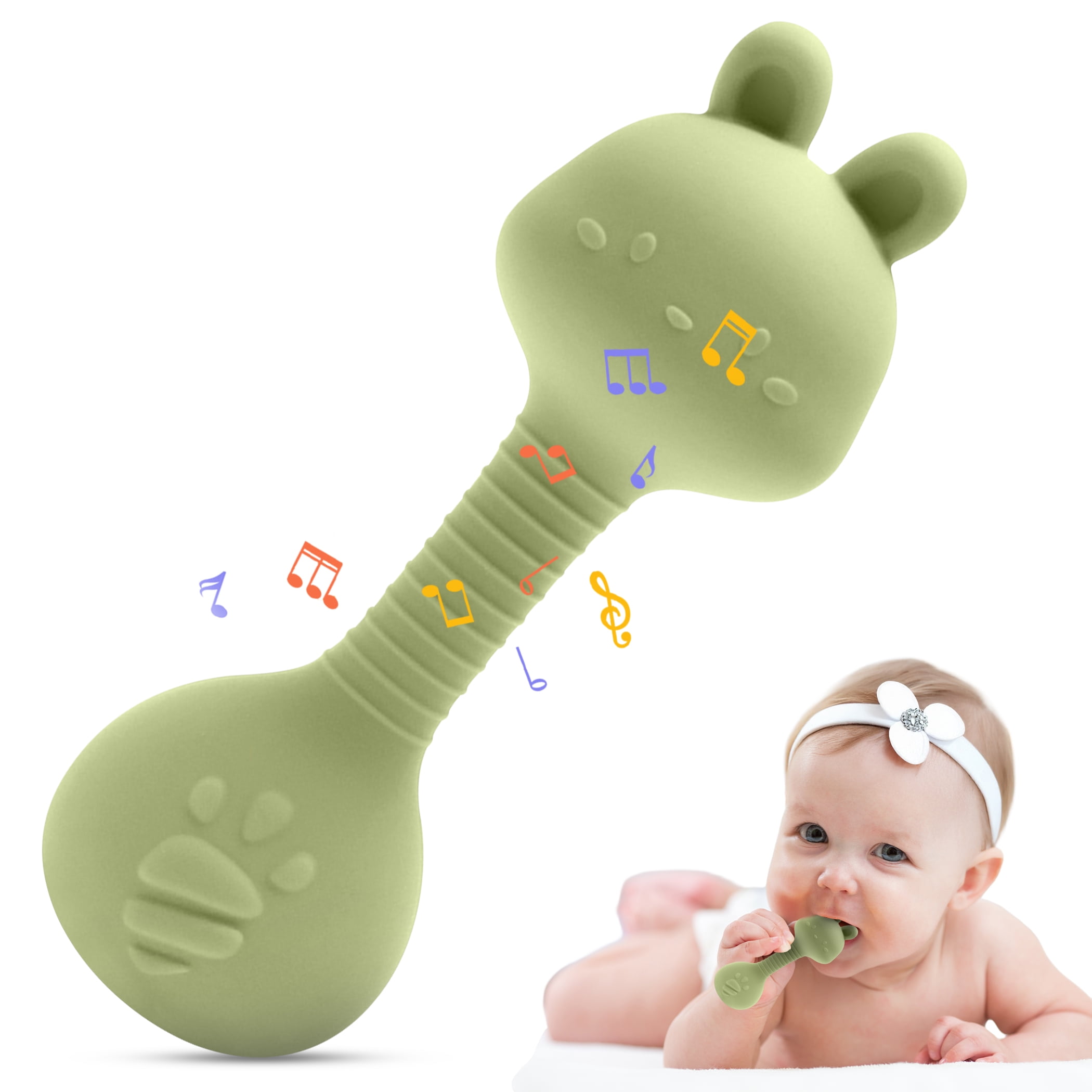 HippoBaby Silicone Soft Gentle Sound Bunny Rattle Teether - Walmart.com