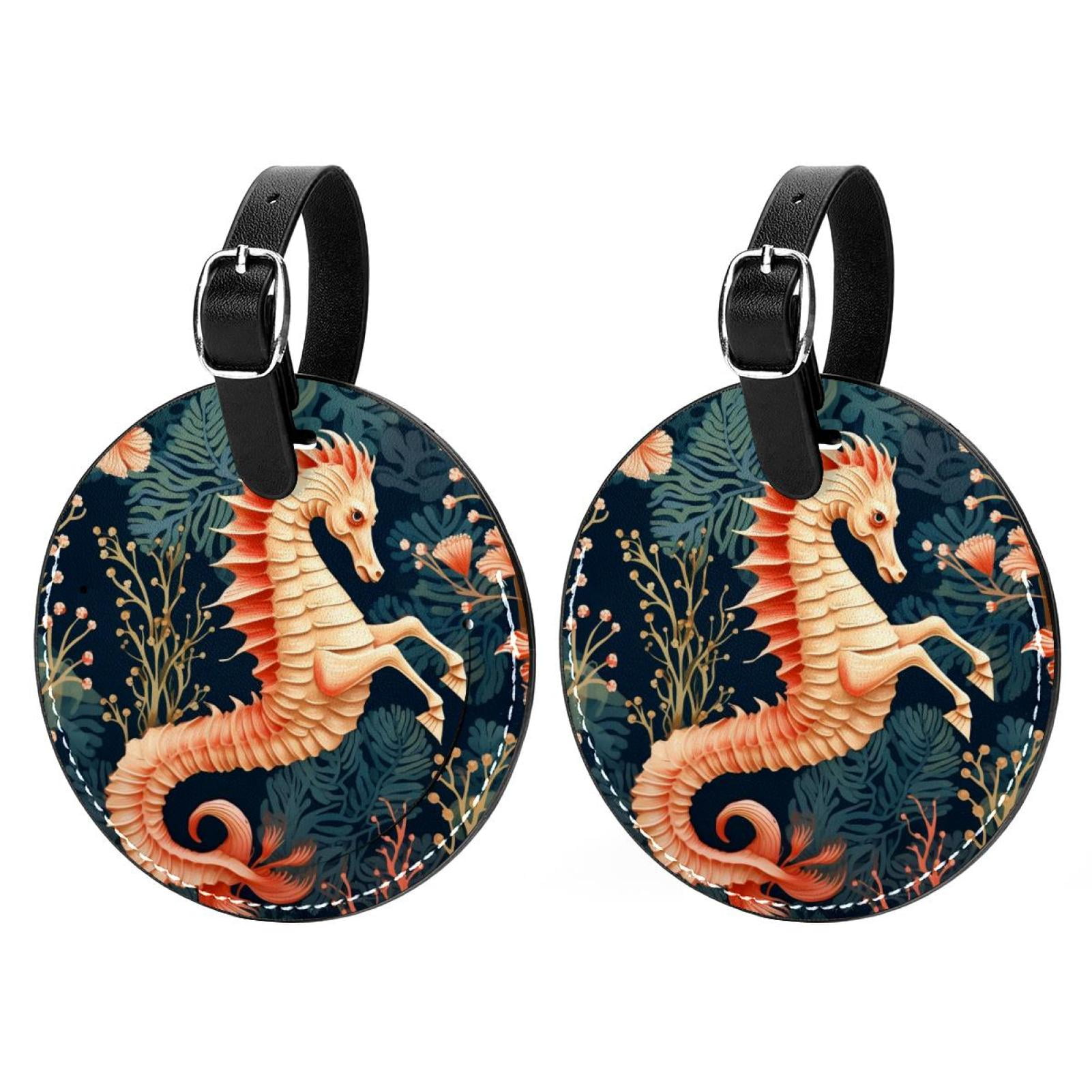 Hippocampus 2pcs PU Leather Round Bag Tags Suitcase Handbag Tags with ...