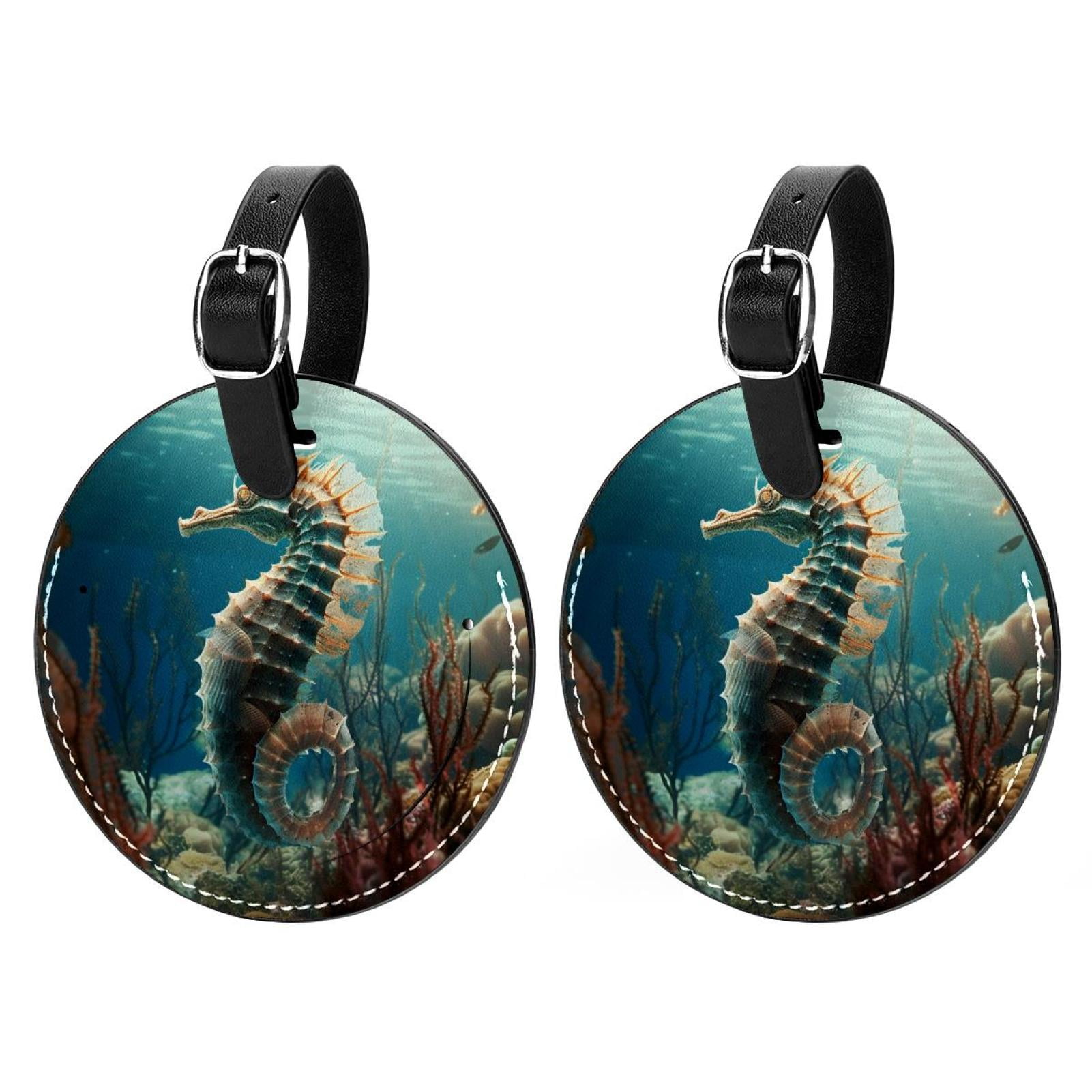 Hippocampus 2pcs PU Leather Round Bag Tags with Privacy Cover and Name ...