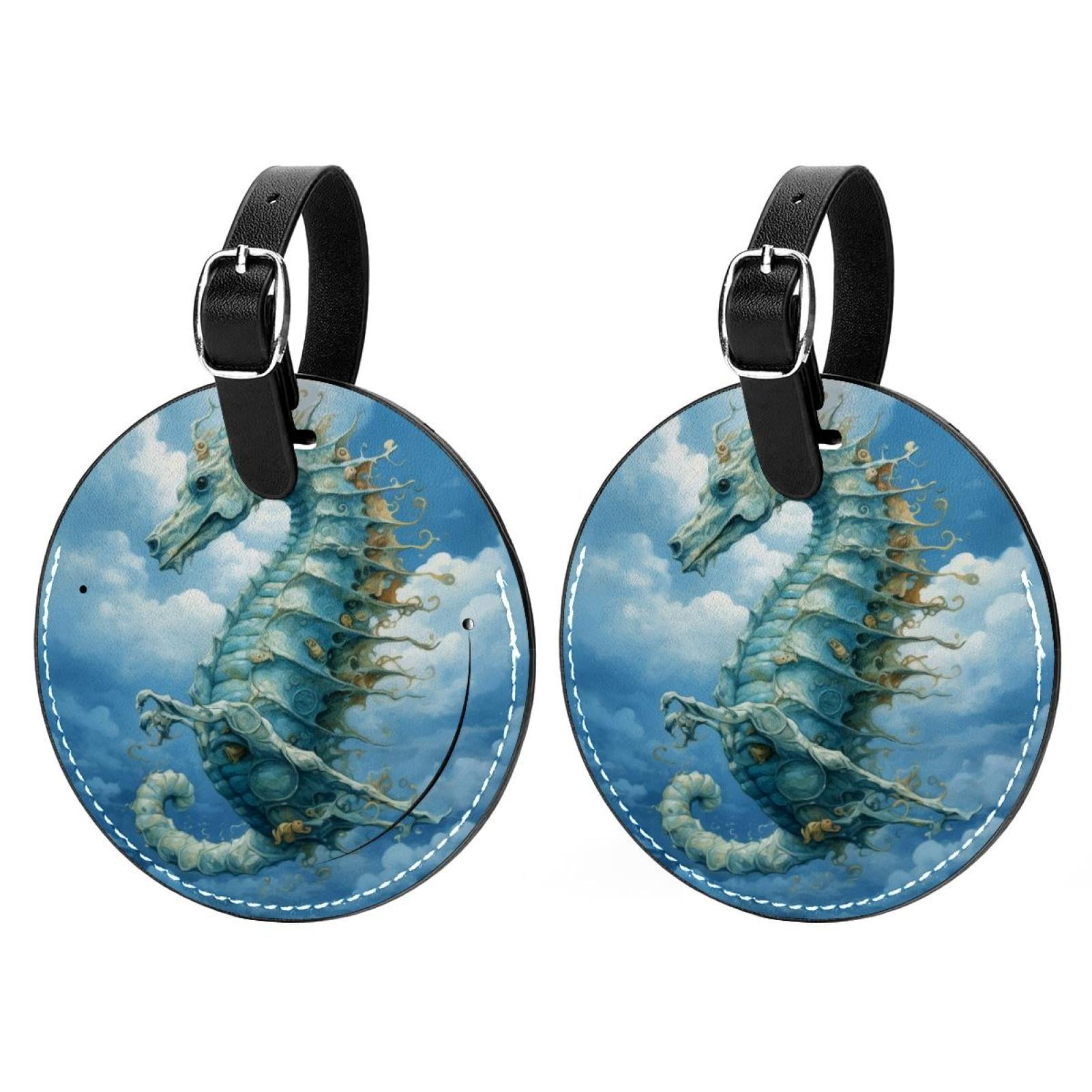 Hippocampus 2pcs PU Leather Round Bag Tags with Privacy Cover and Name ...