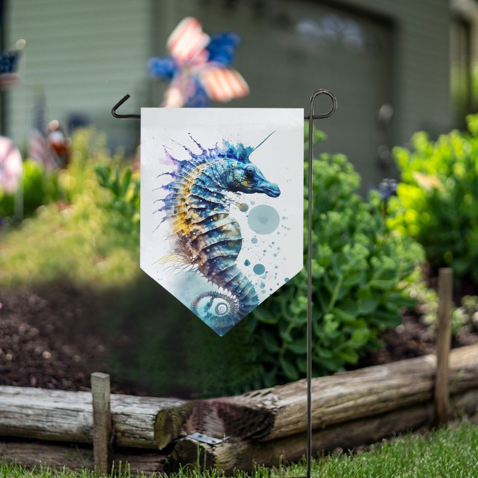 Hippocampus Blue Garden Flag 18" x 12.5" Double Sided Yard Lawn Outdoor ...