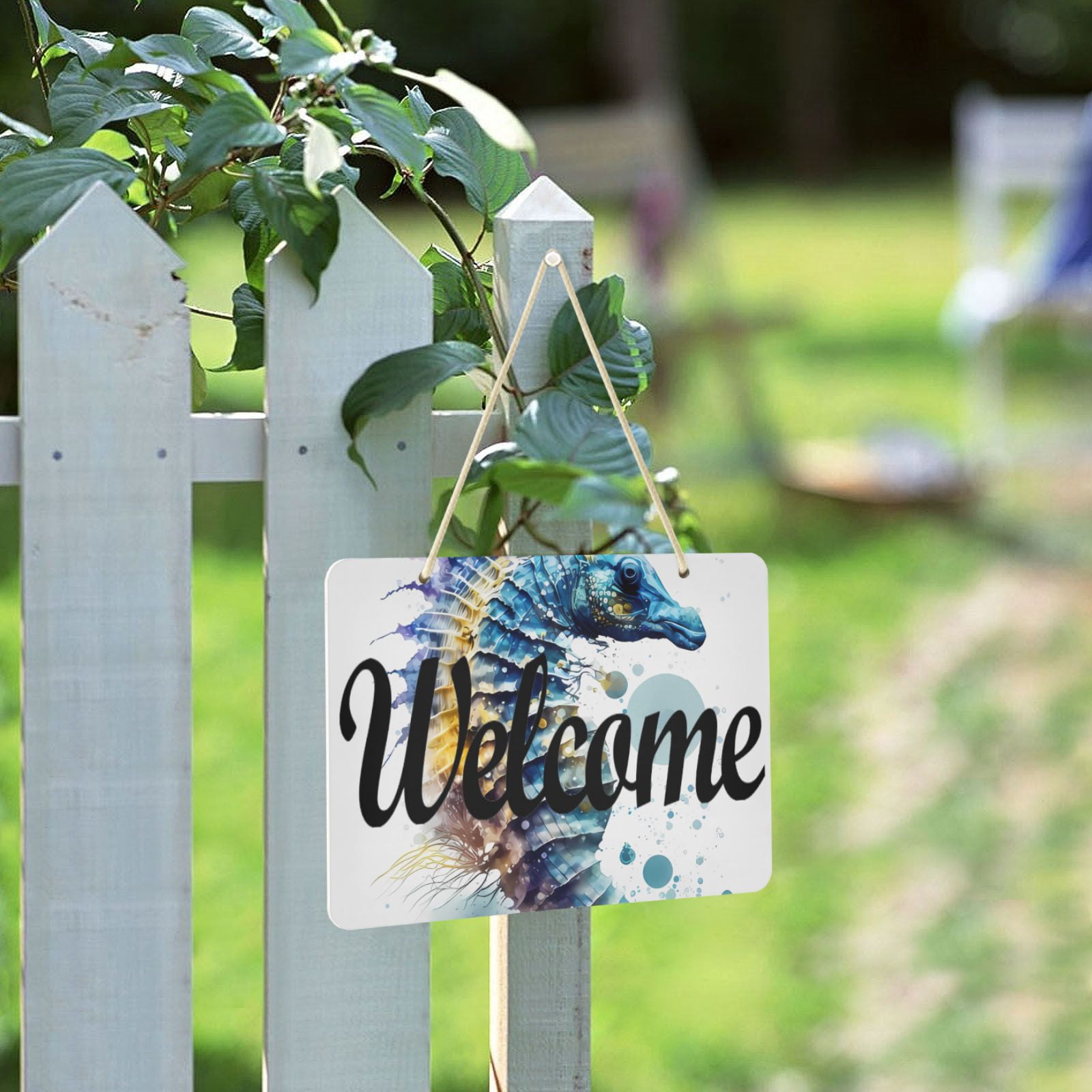 Hippocampus Blue Welcome Sign for Front Door Porch Wreath Door Sign ...