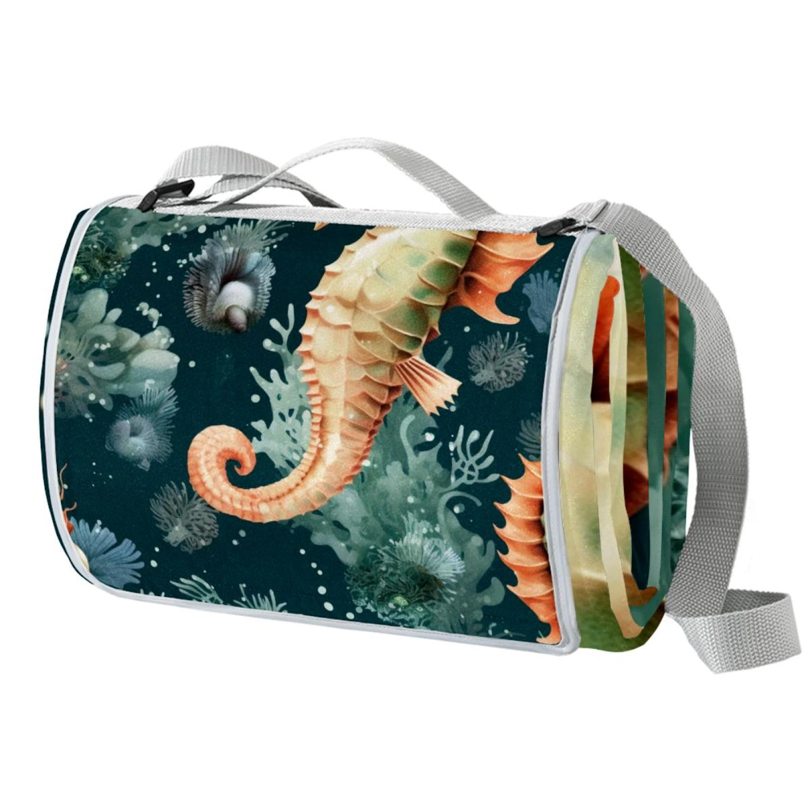 Hippocampus Canvas Beach Blanket - Extra Large Picnic Mat for Outdoor ...